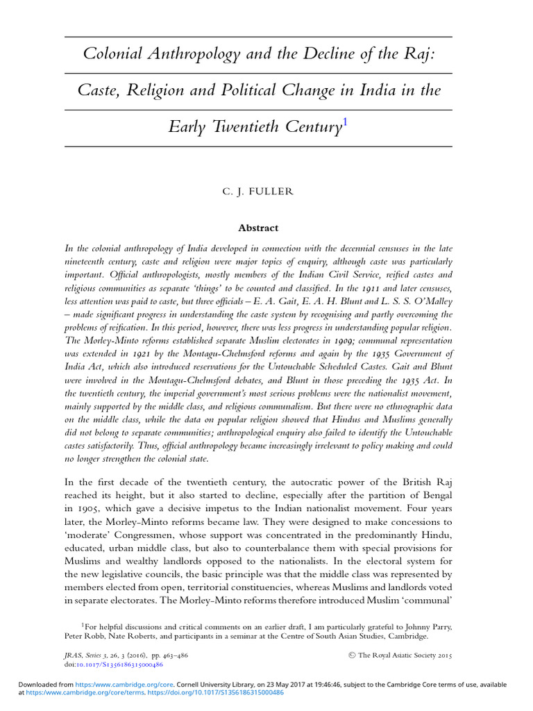Colonial Anthropology and The Decline of The Raj | PDF | Caste ...