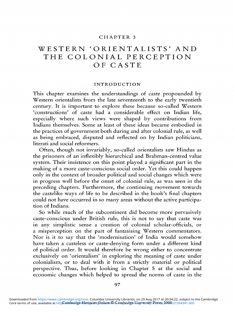 Western Orientalist and Colonial Perception of Caste | PDF | Caste | Orientalism