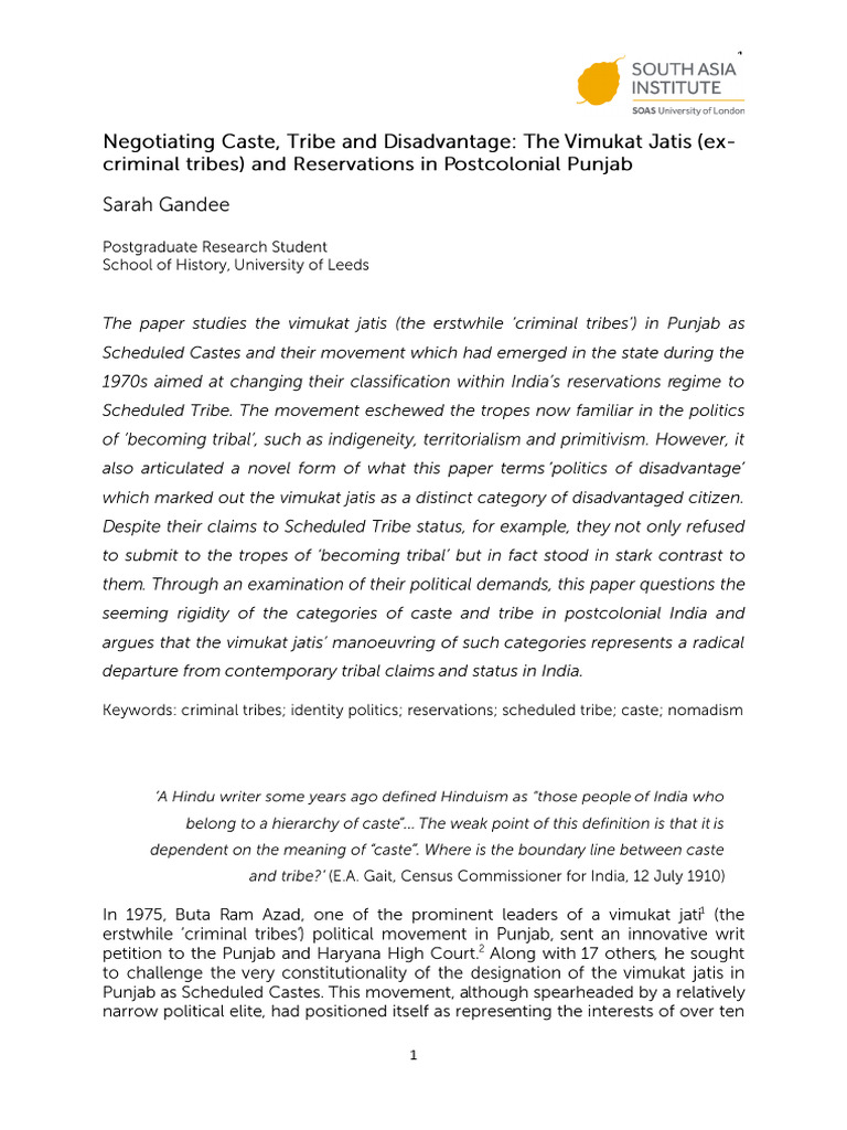 Negotiating Caste, Tribe and Disadvantage - The Vimukat Jatis (Ex ...