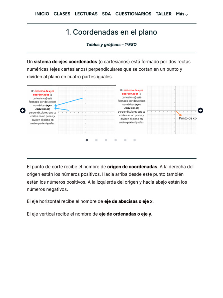 Coordenadas en el Plano para 1º ESO | PDF