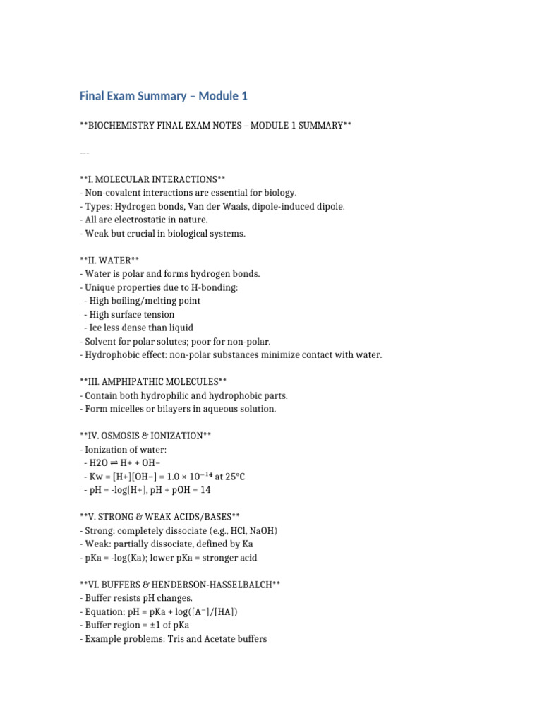 Biochem Final Exam Module1 Notes | PDF