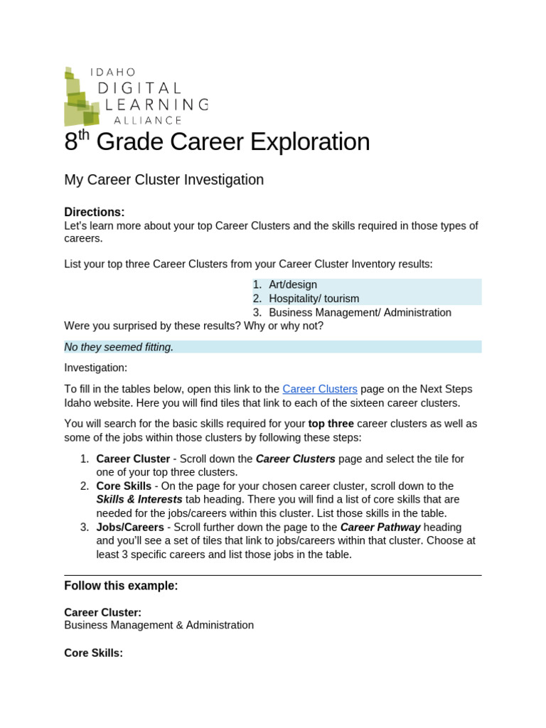My Career Cluster Investigation | PDF | Cognition | Psychology