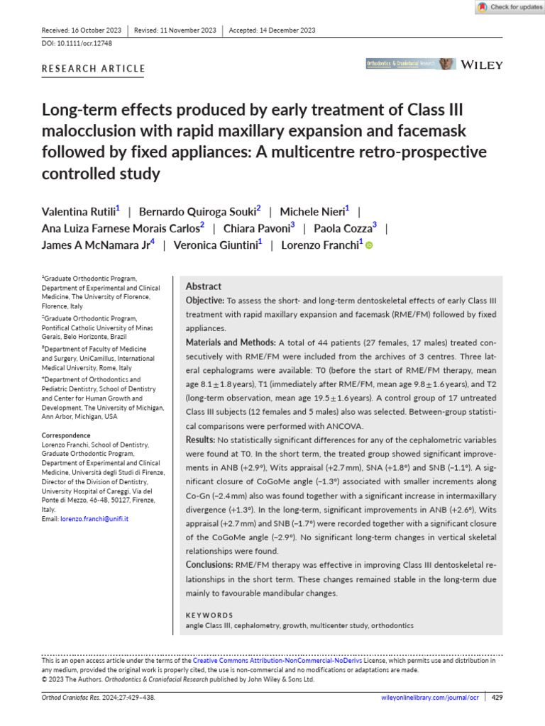 Orthod Craniofacial Res - 2023 - Rutili - Long Term Effects Produced by ...