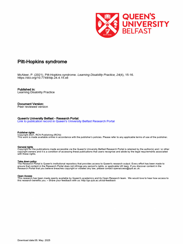 LDP 2137 Pitt Hopkins Syndrome | PDF | Neurology | Clinical Medicine