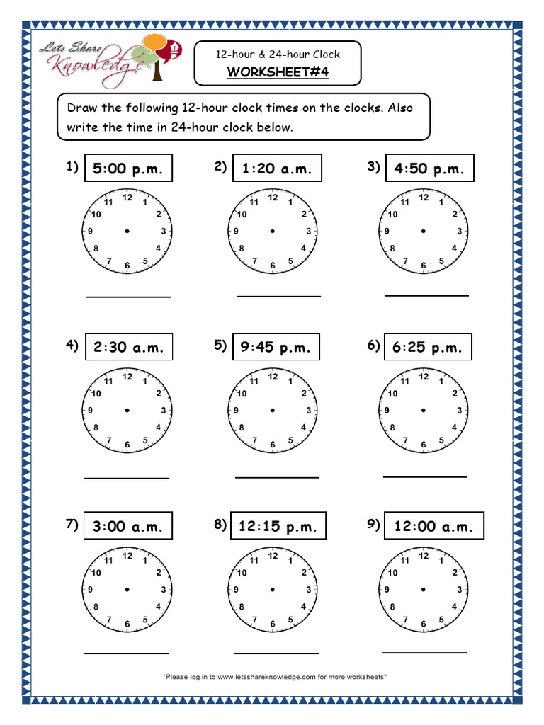24 Hour Clock Worksheet | PDF