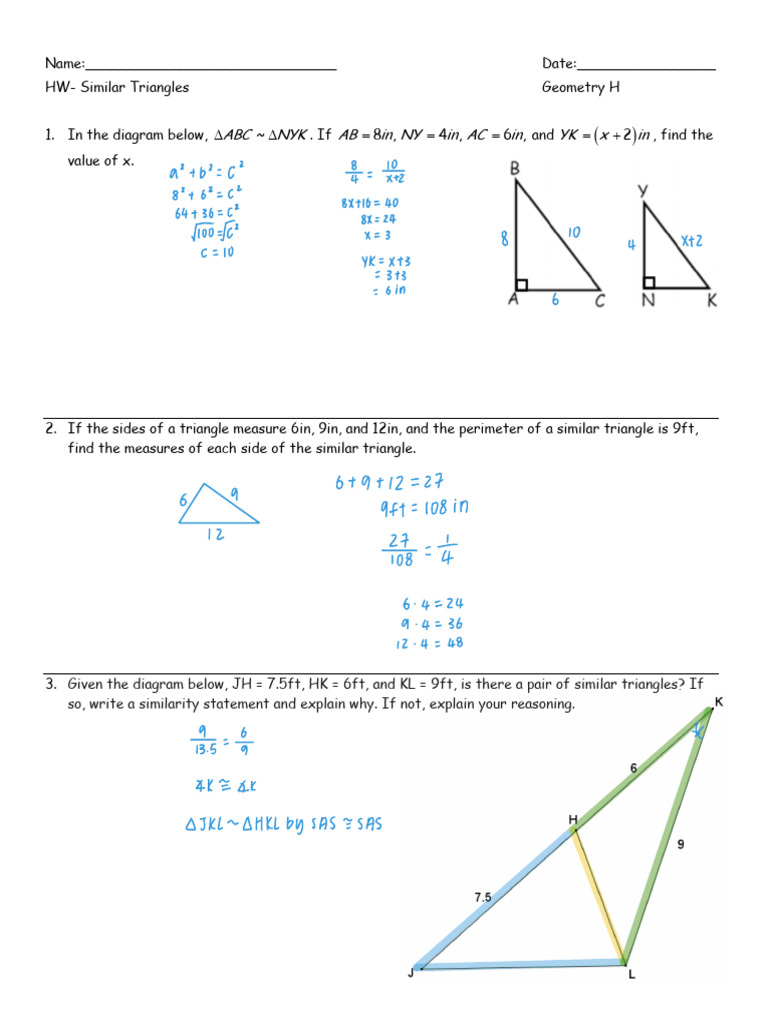 5.7 HW SAS and SSS Similarity | PDF | Geometric Shapes | Euclidean ...