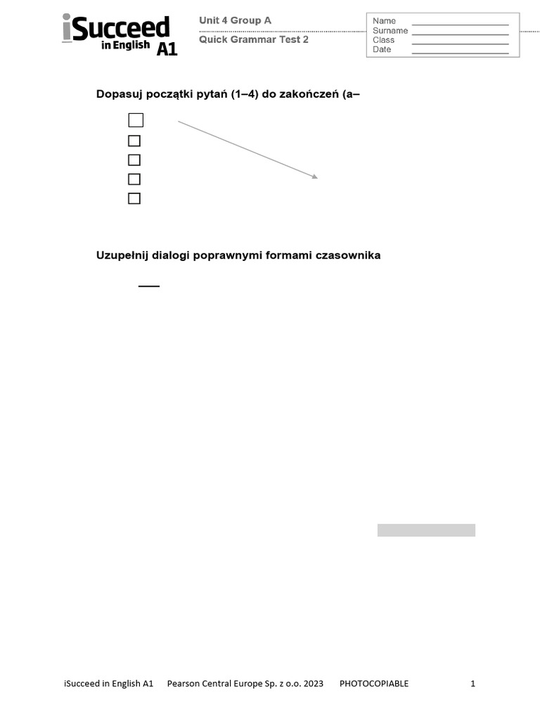 iSucceed in English A1 Unit 2 Test | PDF