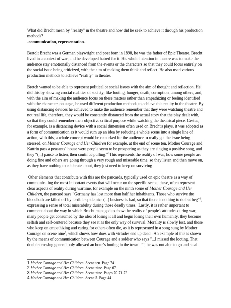 Essay mother courage “reality” | PDF