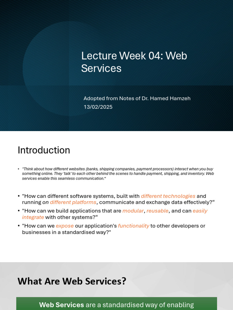 Lecture Week04 Web Services | PDF | Soap | Web Service