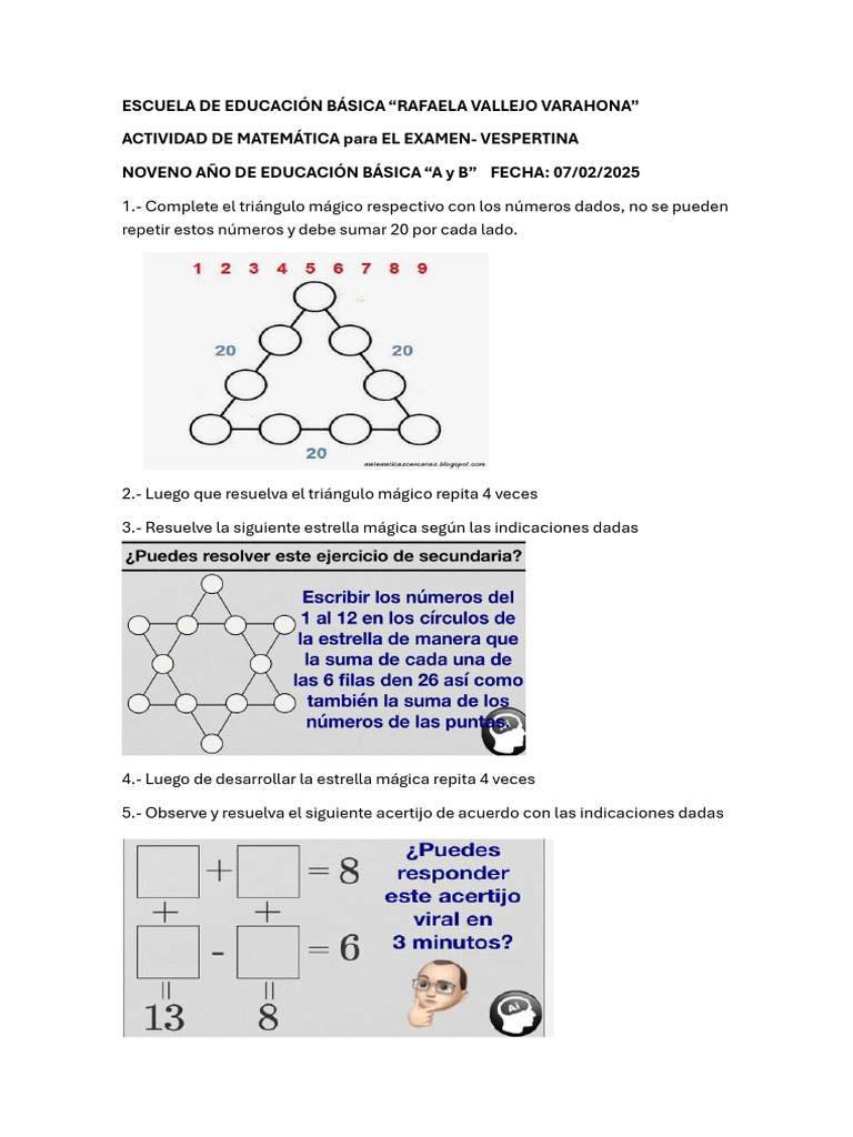 ACTIVIDAD DE MATEMÁTICA - 9NO AÑO | PDF