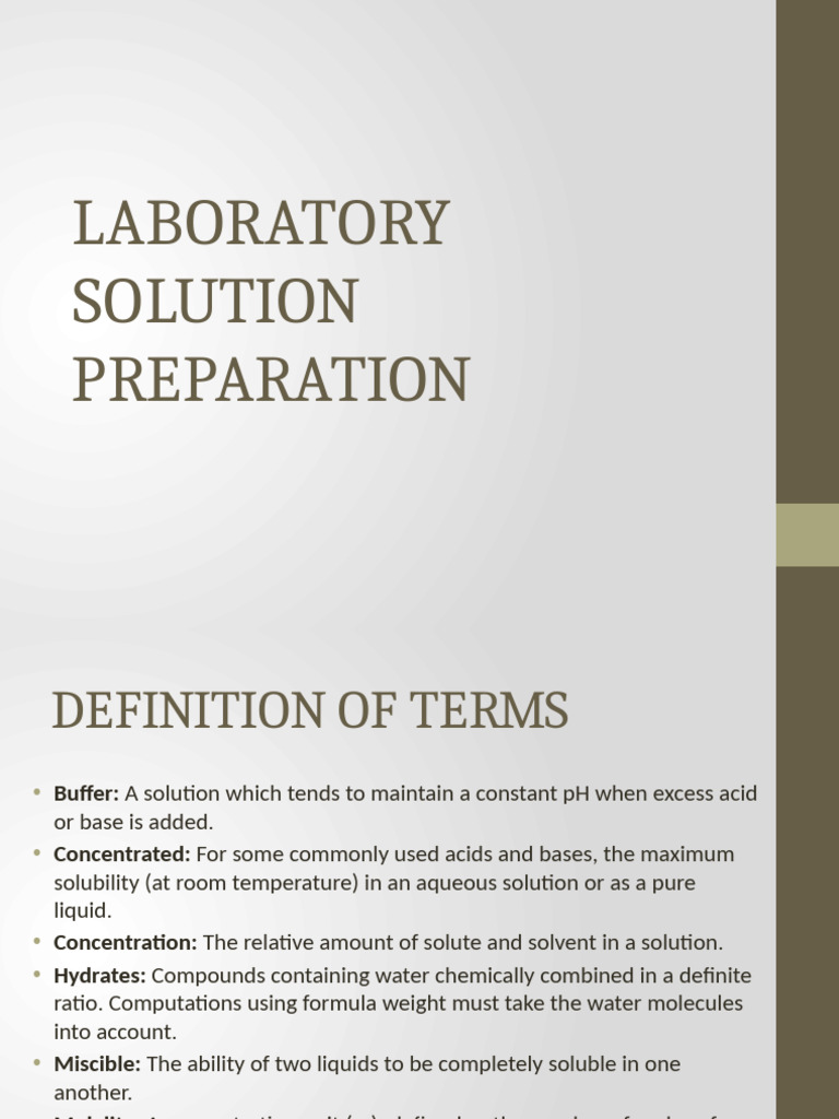 Laboratory Solution Preparation | PDF | Solubility | Concentration