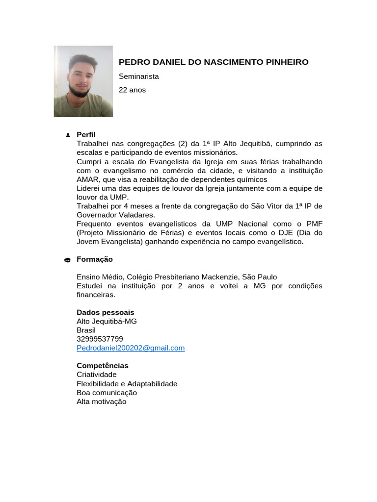 Currículo Pedro Daniel Do Nascimento Pinheiro | PDF