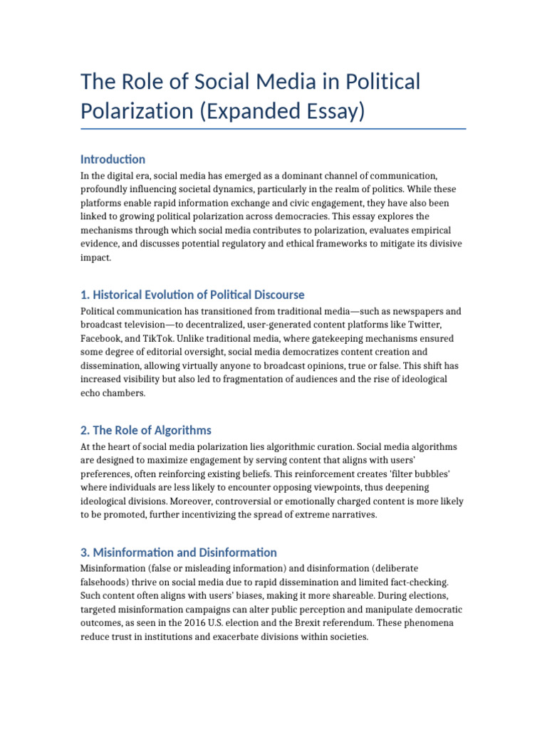 Social Media Polarization Essay Expanded | PDF | Social Media | Popular ...