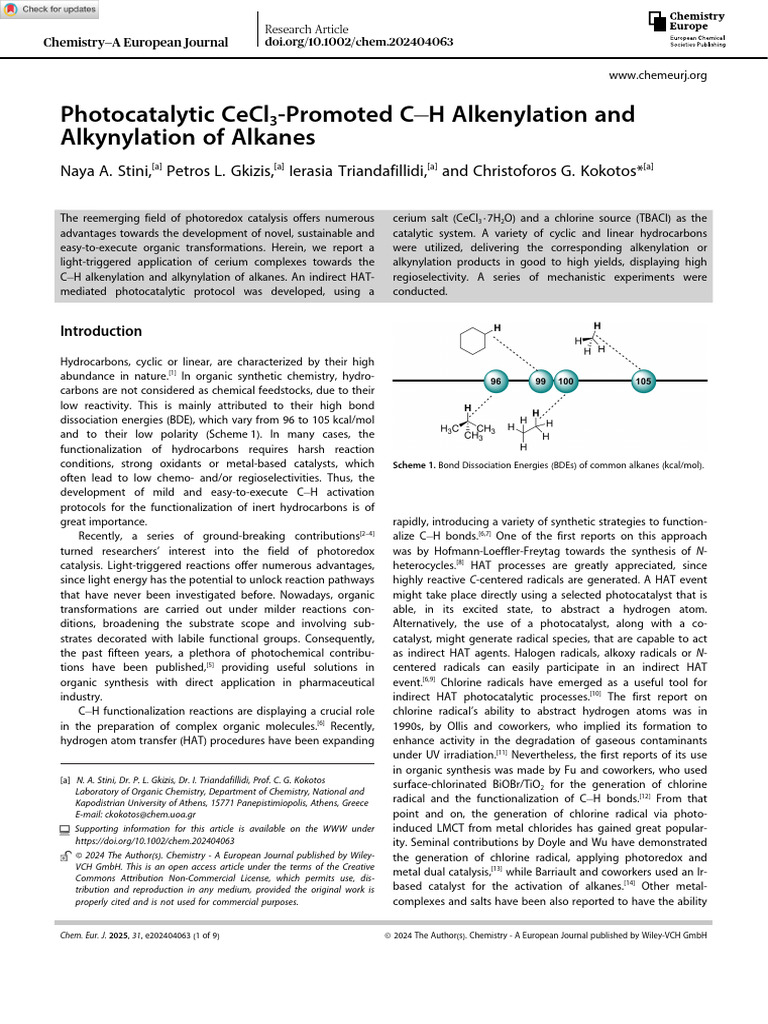 Chemistry A European J - 2024 - Stini - Photocatalytic CeCl3 Promoted C ...