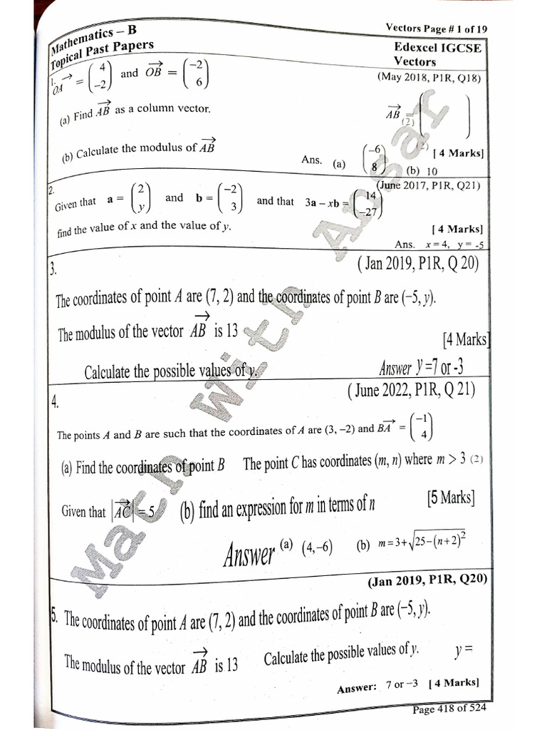 Vectors Past Papers (Latest) | PDF