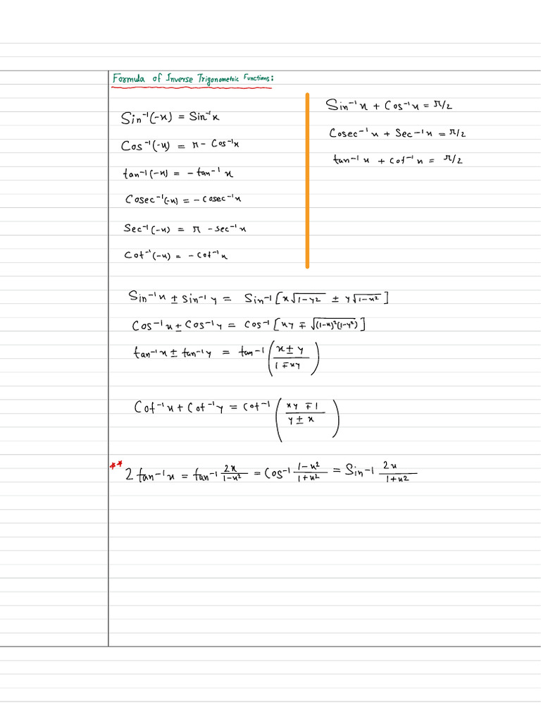 Formula of Inverse Trigonometric Function | PDF