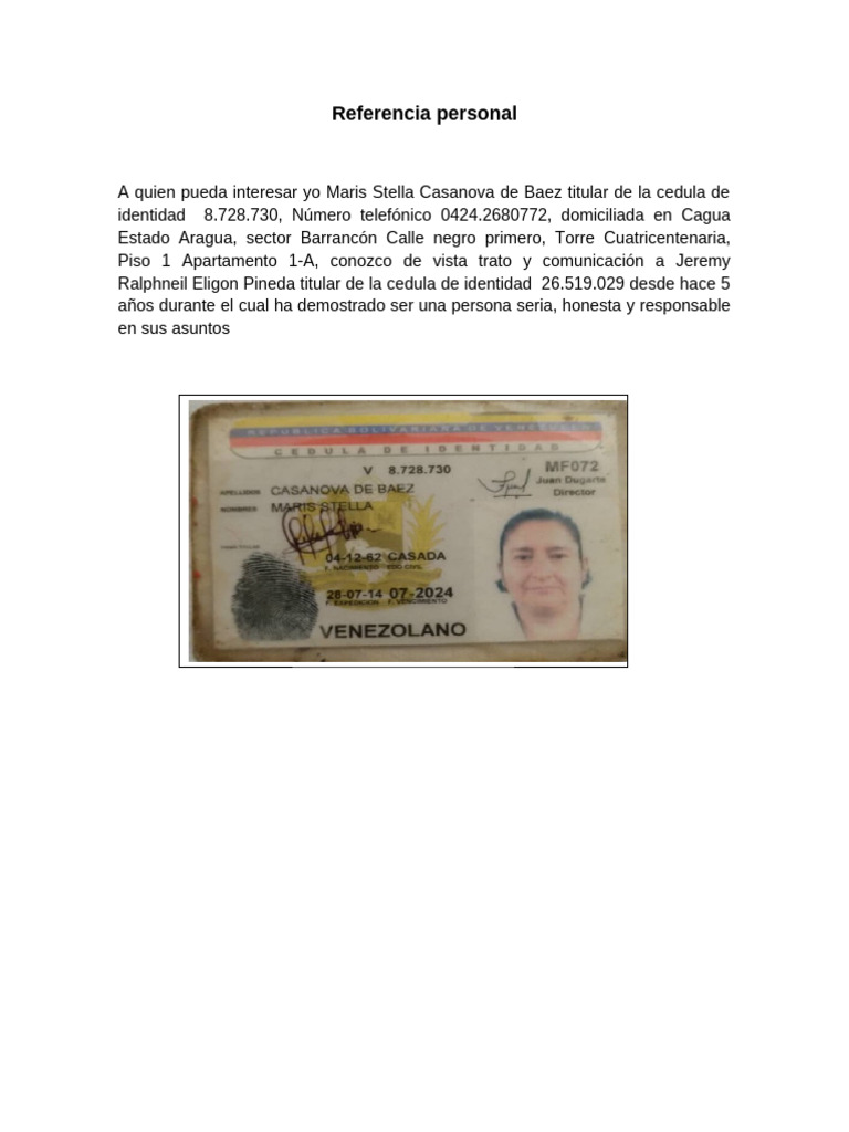 Referencia Personal Jeremy | PDF