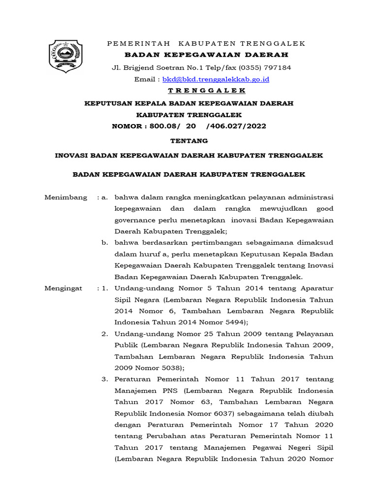 Contoh SK Inovasi OPD | PDF