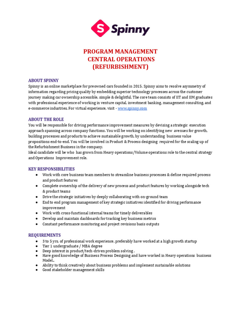 Spinny - JD - Refurb Central Ops | PDF