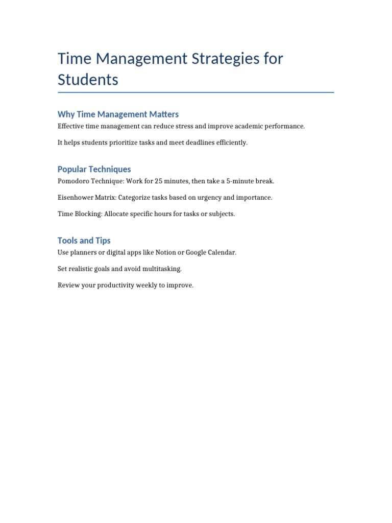 Time Management Strategies For Students | PDF