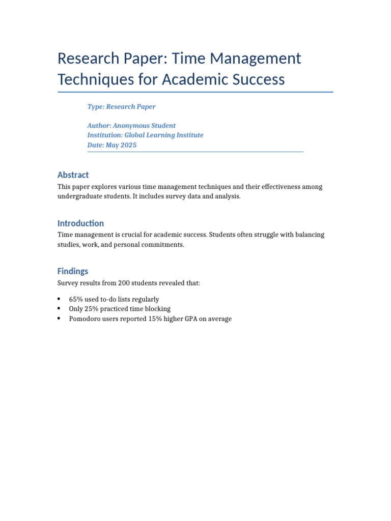 Time Management Research Paper | PDF