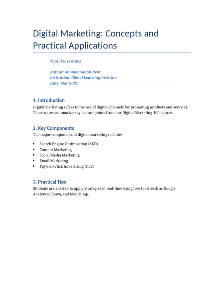 Digital Marketing 101 Class Notes | PDF