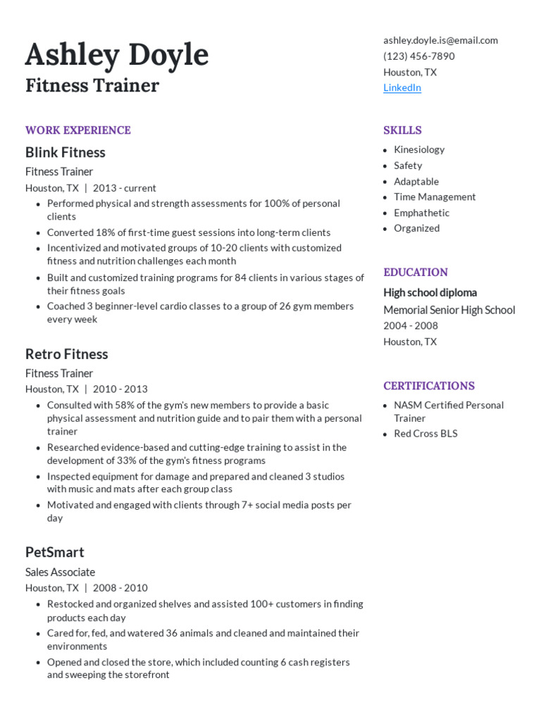 Experienced Fitness Trainer Resume | PDF | Personal Trainer | Sports ...