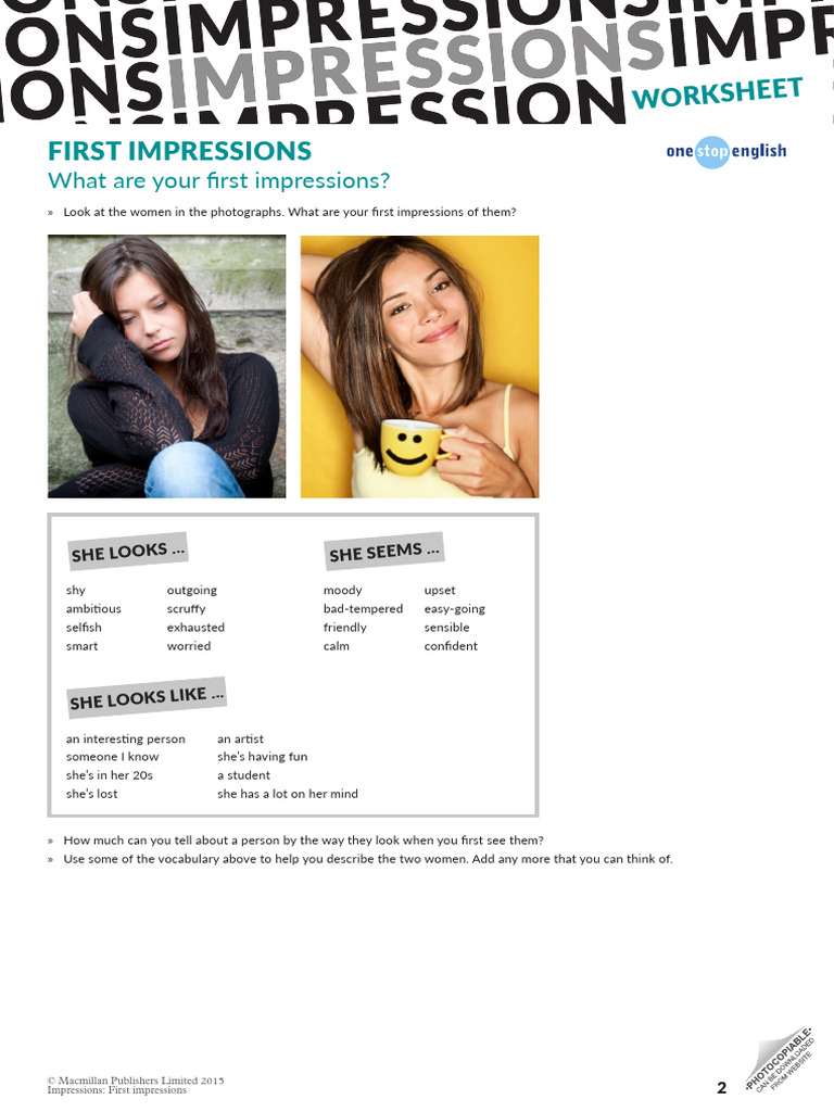First Impressions - Worksheet #1 | PDF