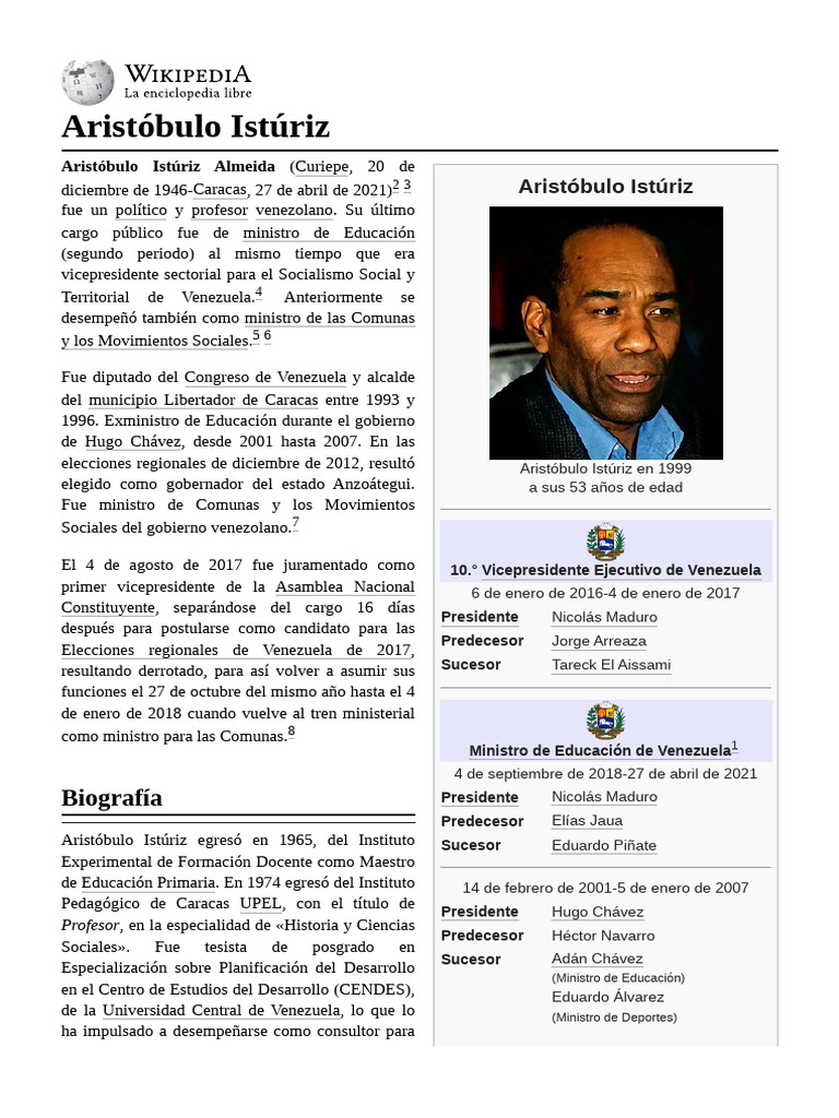 Biografía de Aristóbulo Istúriz | PDF | Venezuela | Gobierno