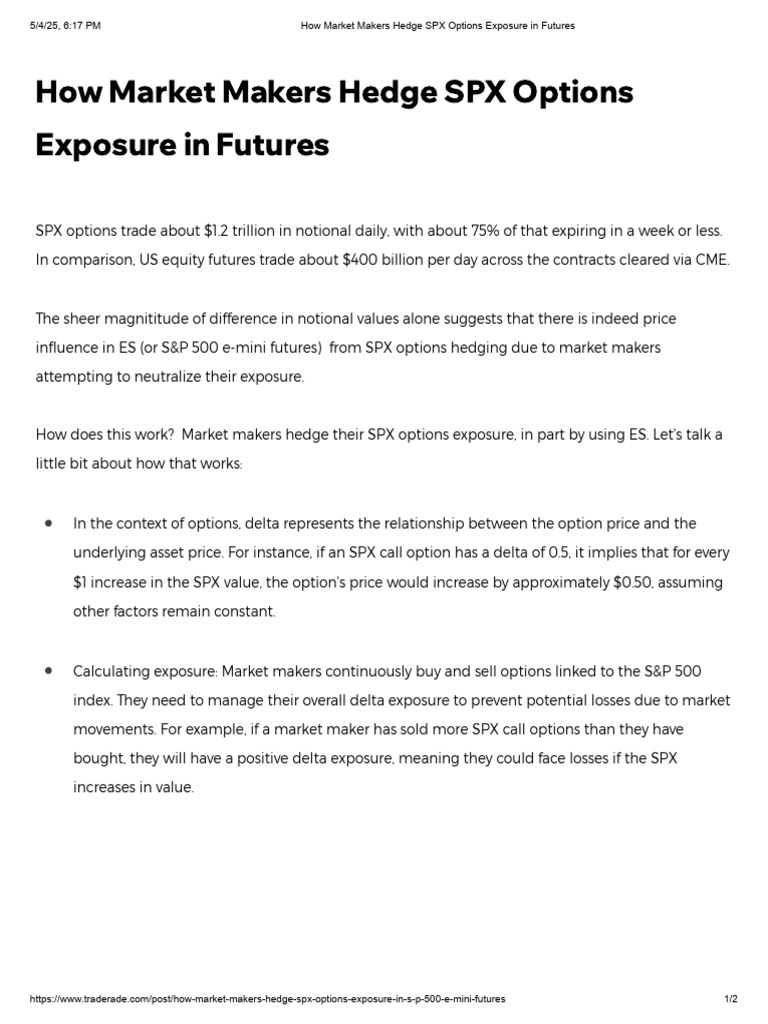 Hedging SPX Options with ES Futures | PDF | Option (Finance) | Futures ...
