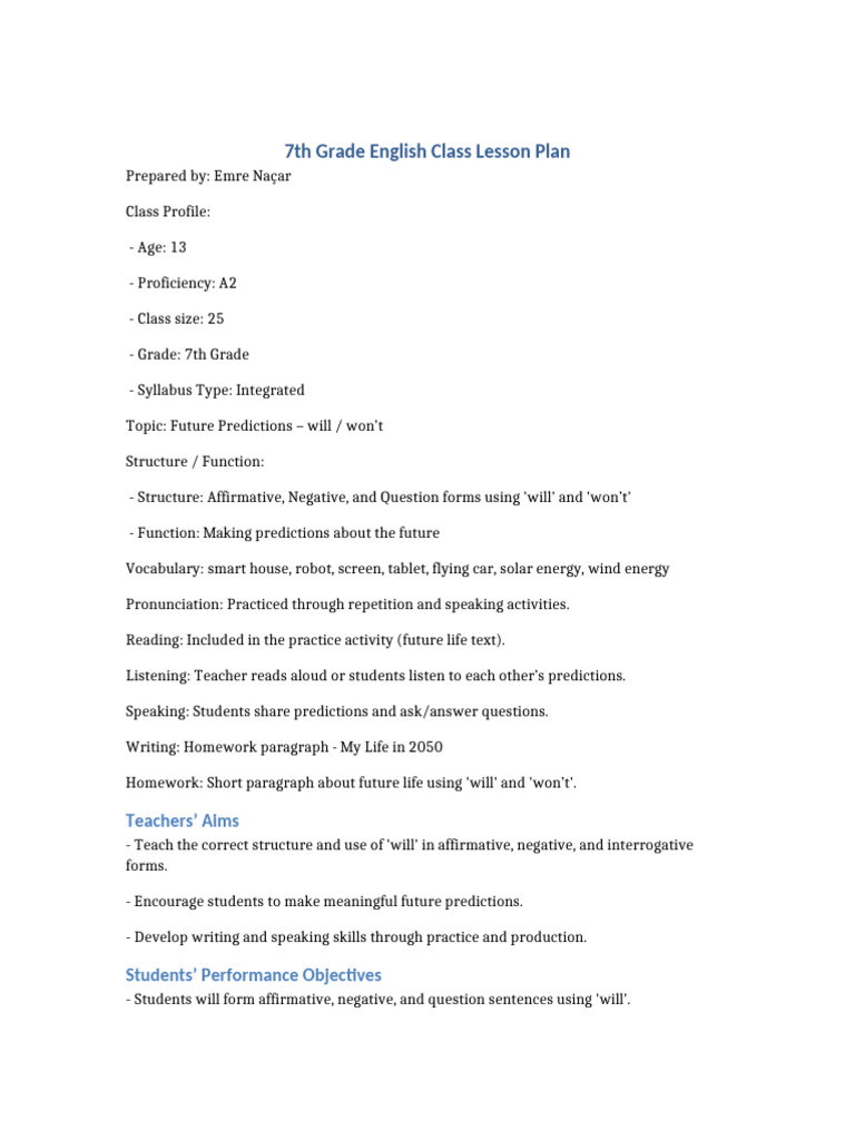 Future Predictions Lesson Plan | PDF | Question | Human Communication