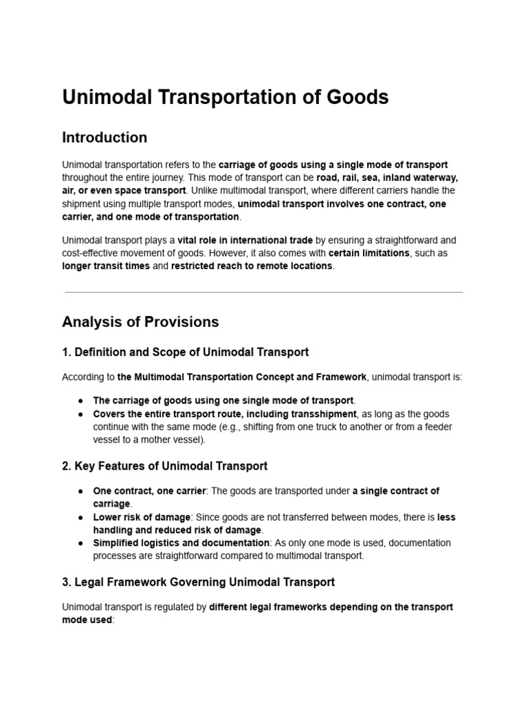 Unimodal Transportation of Goods | PDF | Transport | Cargo