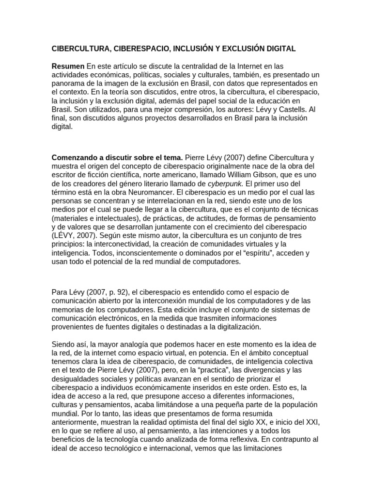 Desigualdad y Exclusion Social en El Ciberespacio | PDF | Invalidez | Exclusión social