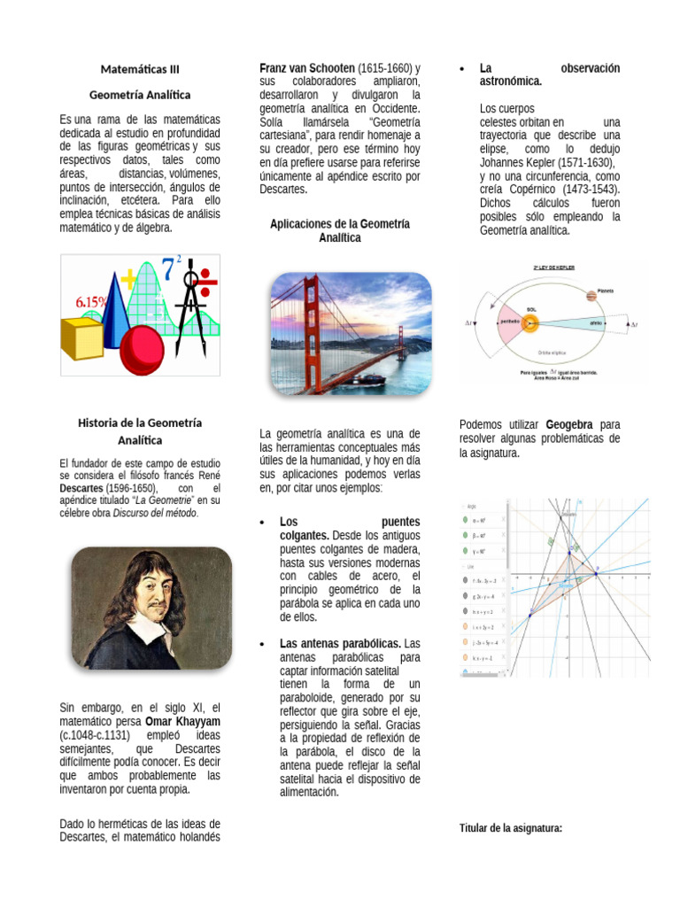 Triptico Matemáticas III | PDF | Geometría analítica | Geometría