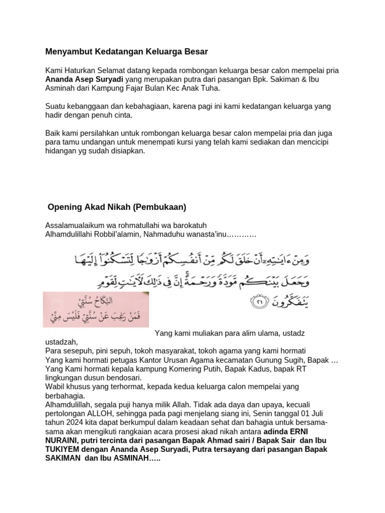 Akad Nikah Ananda Asep dan Erni | PDF