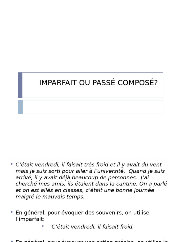 Imparfait vs Passé Composé : Guide Pratique | PDF
