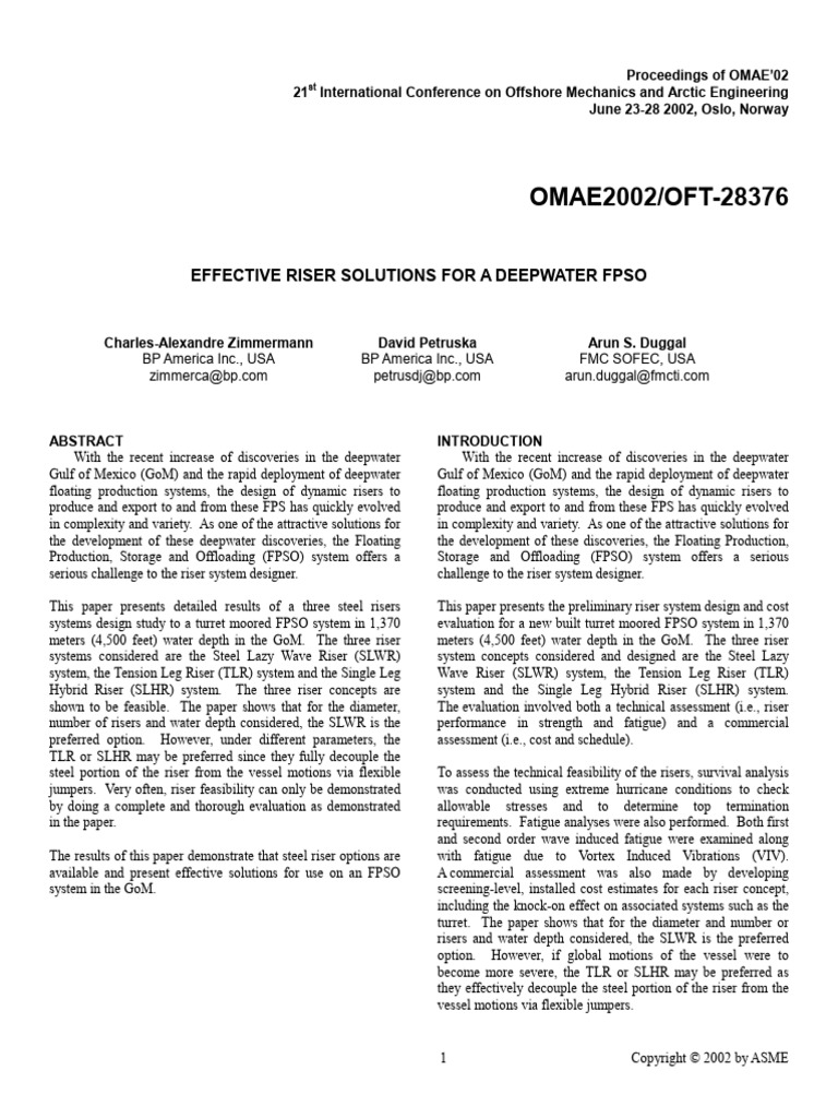 PAPER - Effective Riser Solutions For A Deepwater FPSO | PDF | Fatigue ...
