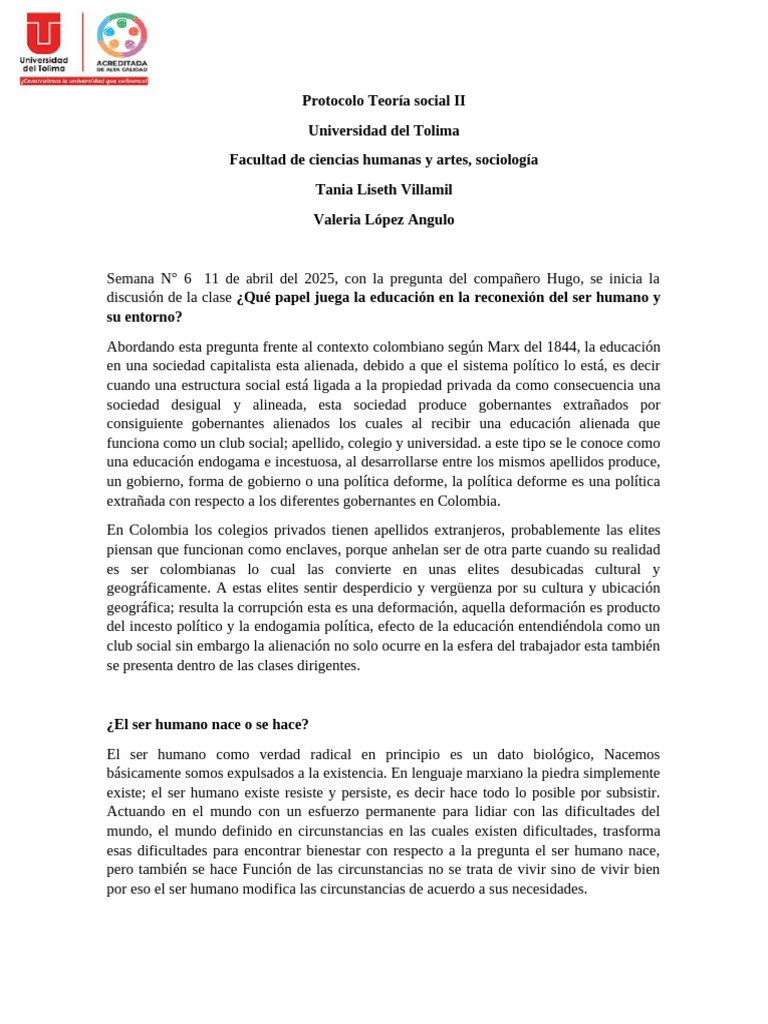 Protocolo Teoría Social II | PDF | Karl Marx | Teoría