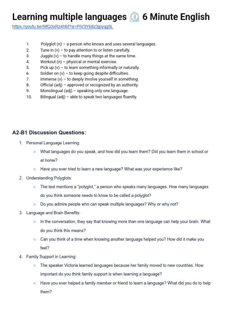 Learning Multiple Languages in 6 Minutes | PDF | Multilingualism ...