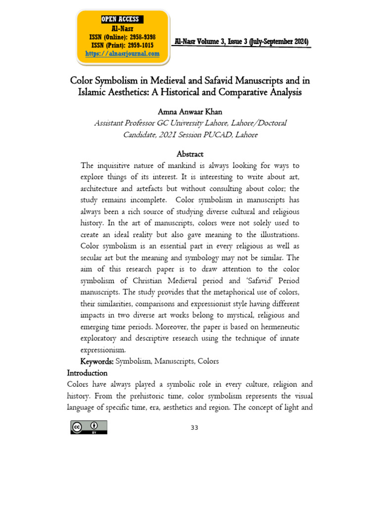 Color Symbolism in Medieval and Safavid Manuscript | PDF