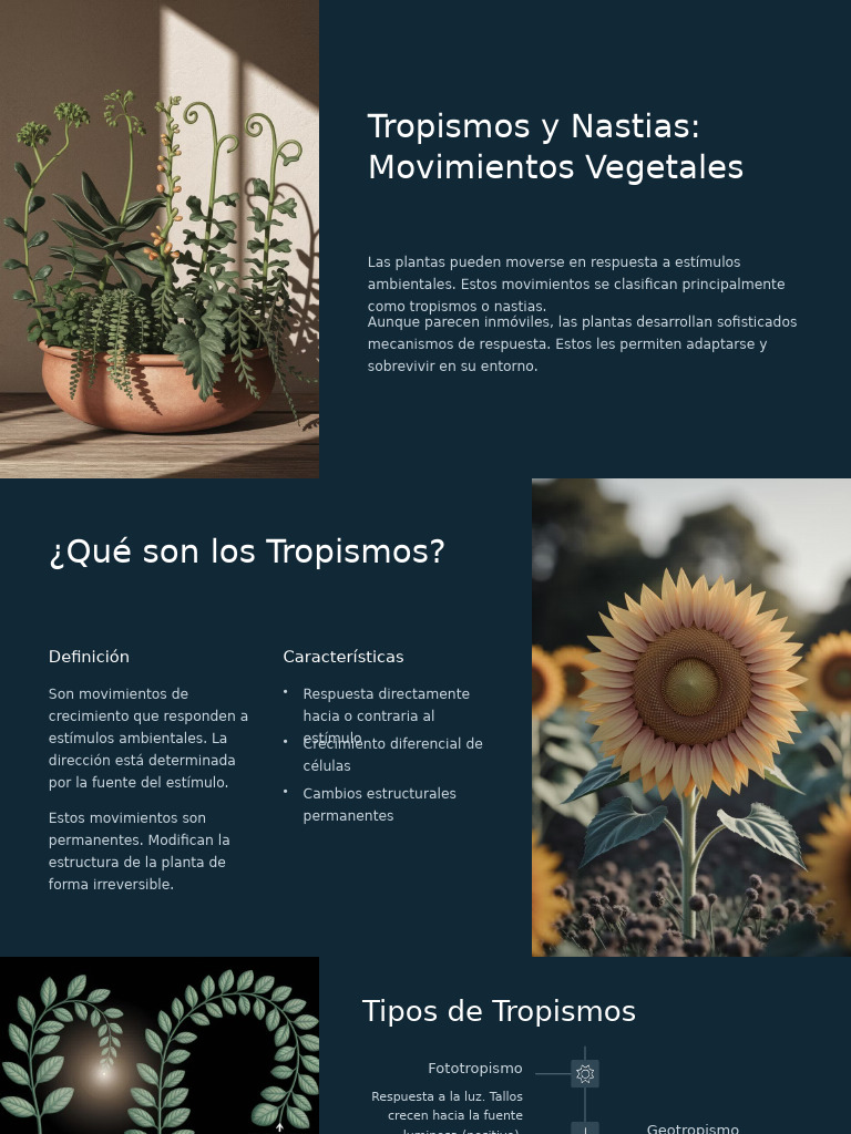 Tropismos y Nastias Movimientos Vegetales | PDF | Gusto | Biología