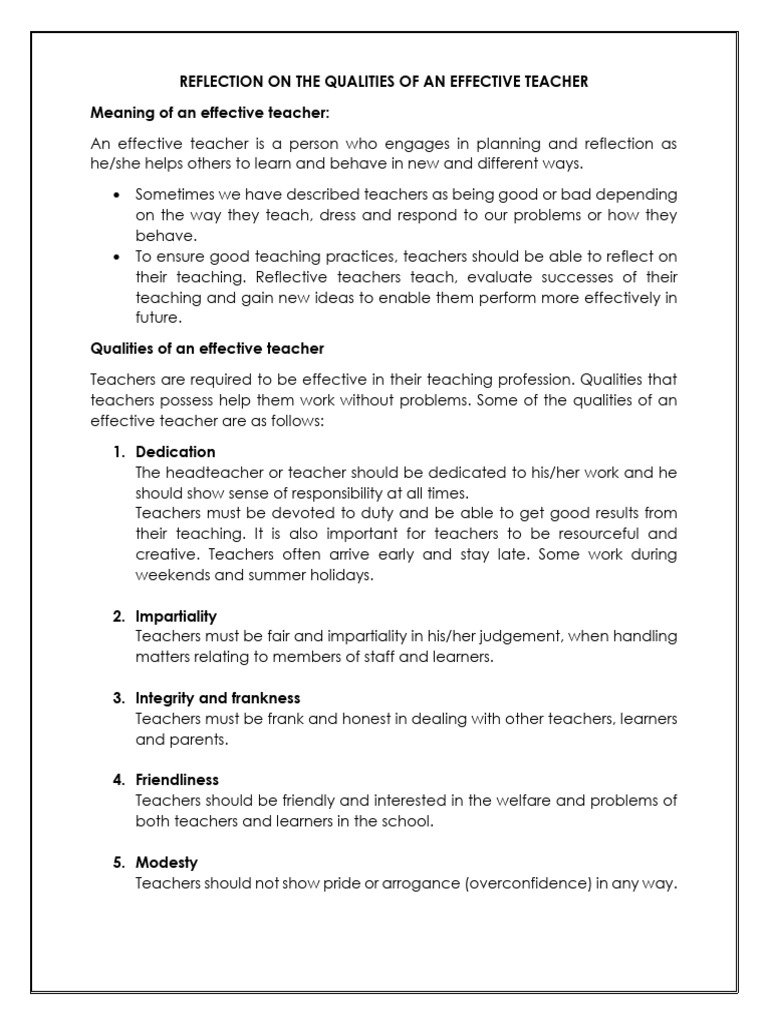 Qualities of An Effective Teacher | PDF | Teachers | Learning