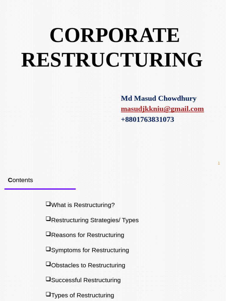 Corporate Restructuring | PDF | Leveraged Buyout | Restructuring