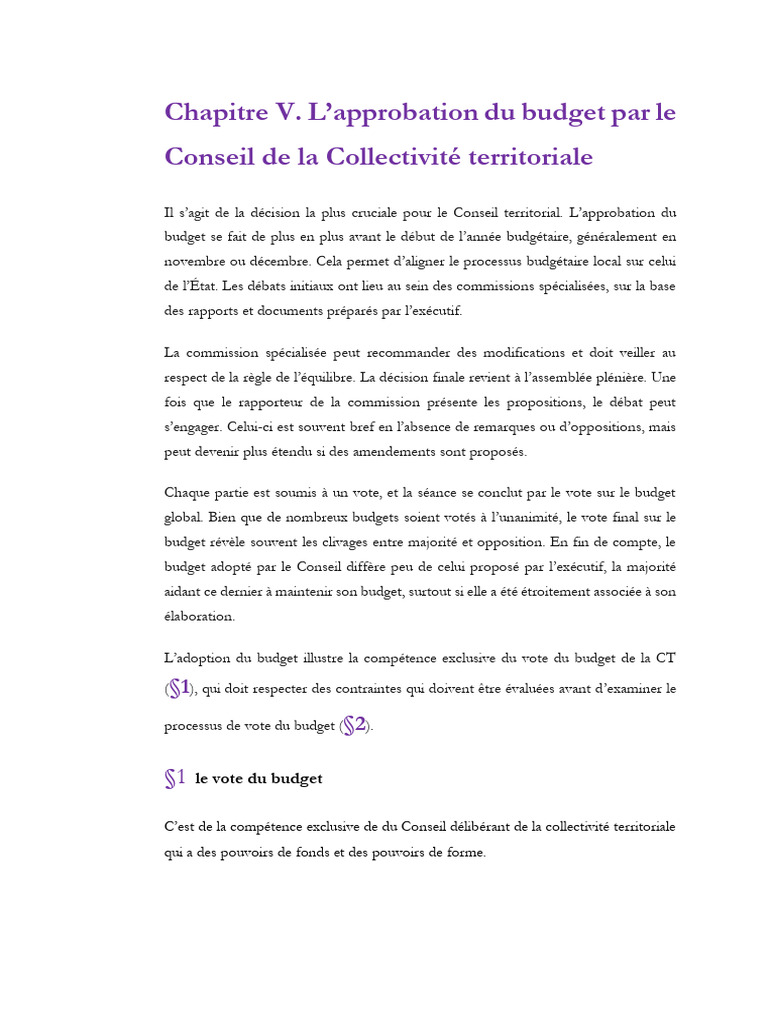 Approbation du budget territorial : processus et contraintes | PDF ...