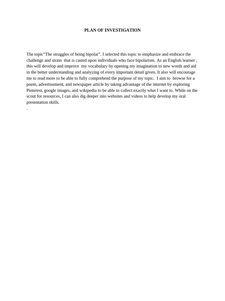Plan of Investigation | PDF