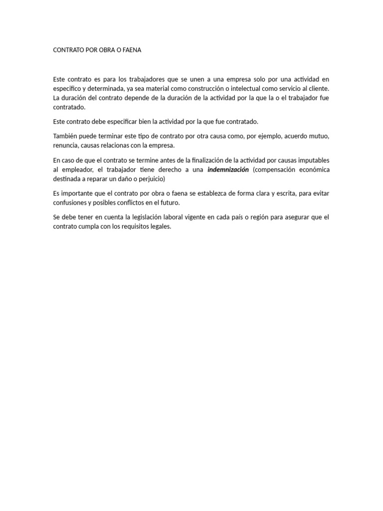 Contrato Por Obra o Faena | PDF | Derecho laboral | Salario