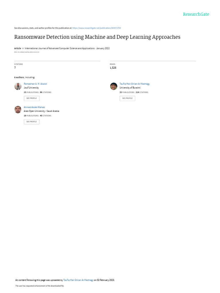 Paper 12 Ransomware Detection Using Machine And Deep Learning Approaches1 Pdf Ransomware