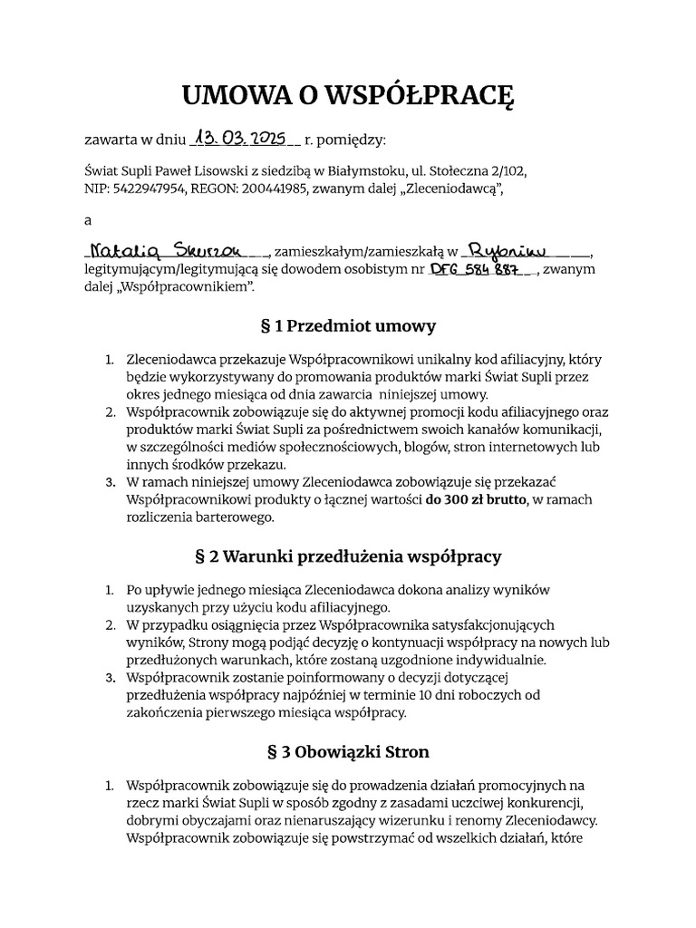 Współpraca - Umowa.2025 | PDF