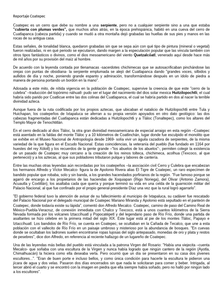 Reportaje Coatepec | PDF | Mesoamérica
