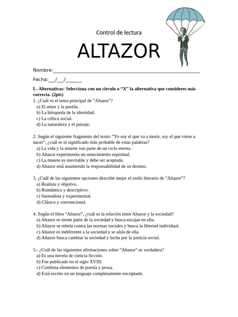 Control de Lectura Altazor | PDF | Poesía